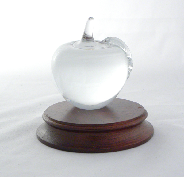 Custom Engravable Crystal Apple Paperweight on a Walnut Base